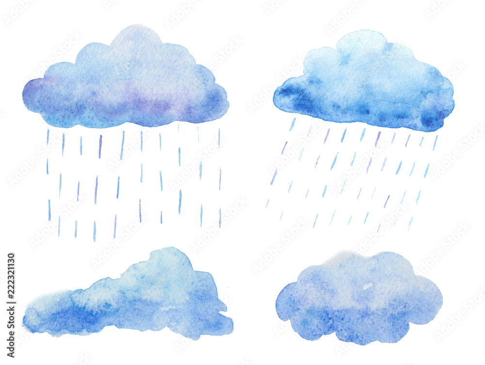 Watercolor set with rain clouds. Stock Illustration | Adobe Stock