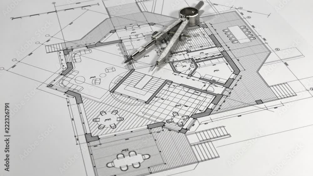 Blueprint - architectural plan of a modern house and compass smoothly ...