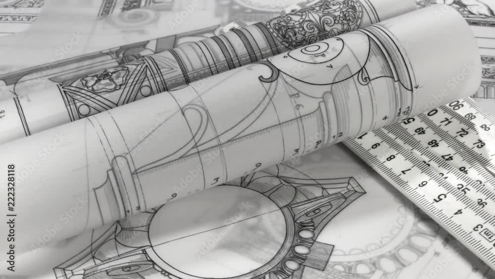 Blueprints - drawing of the golden section and drawings of antique ...