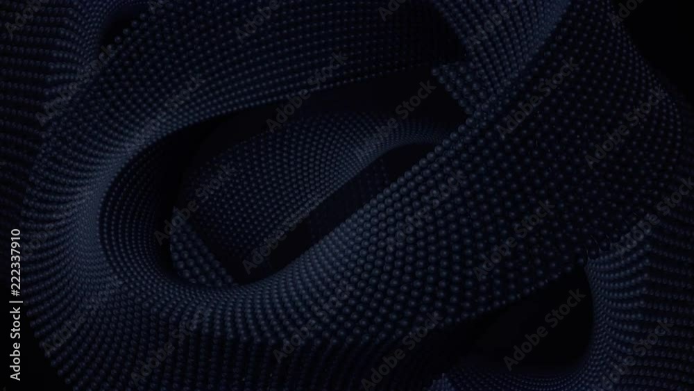 A dark blue animated abstract background created from waves of metallic ...