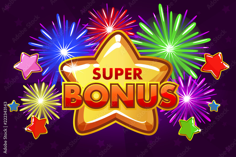 Vector SUPER BONUS banner For Ui Game. Shooting colored stars Stock ...