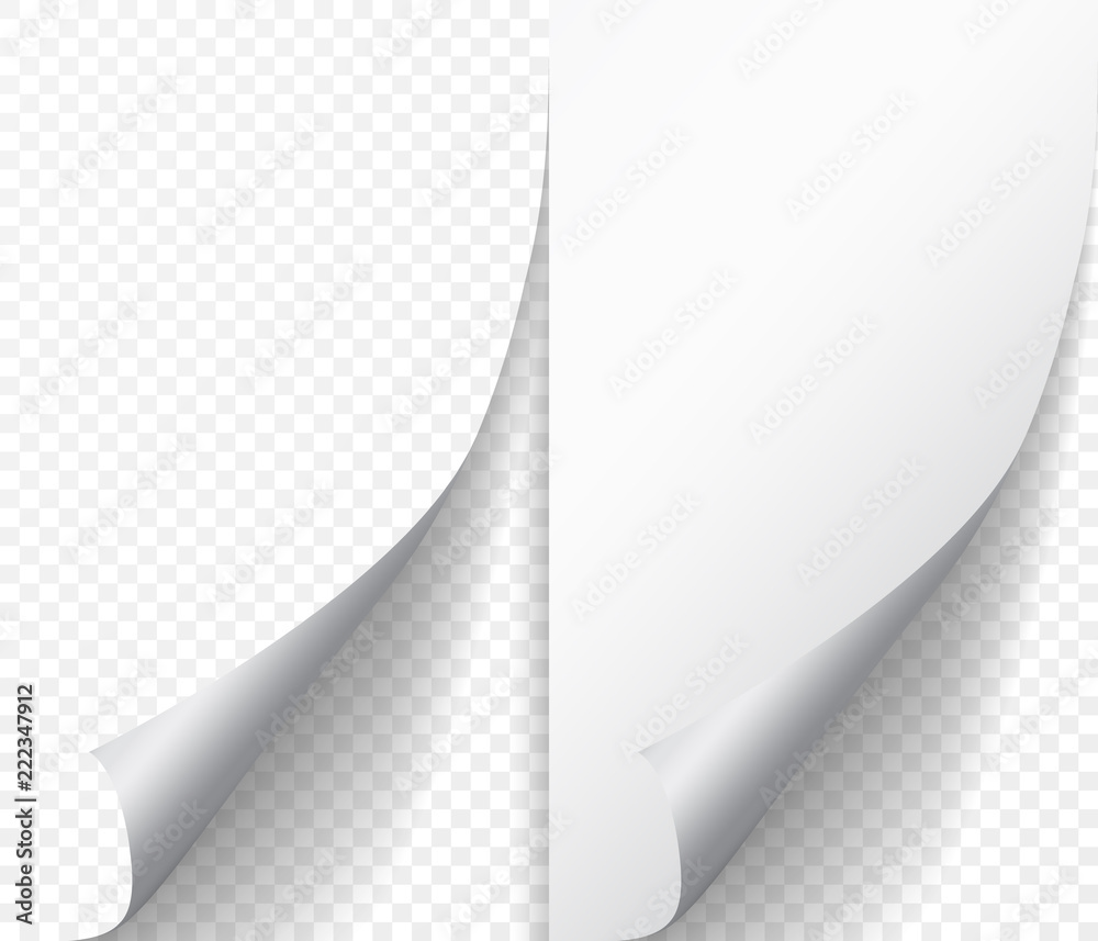 White page curl corner on blank sheet of paper. Turn paper sticker with ...