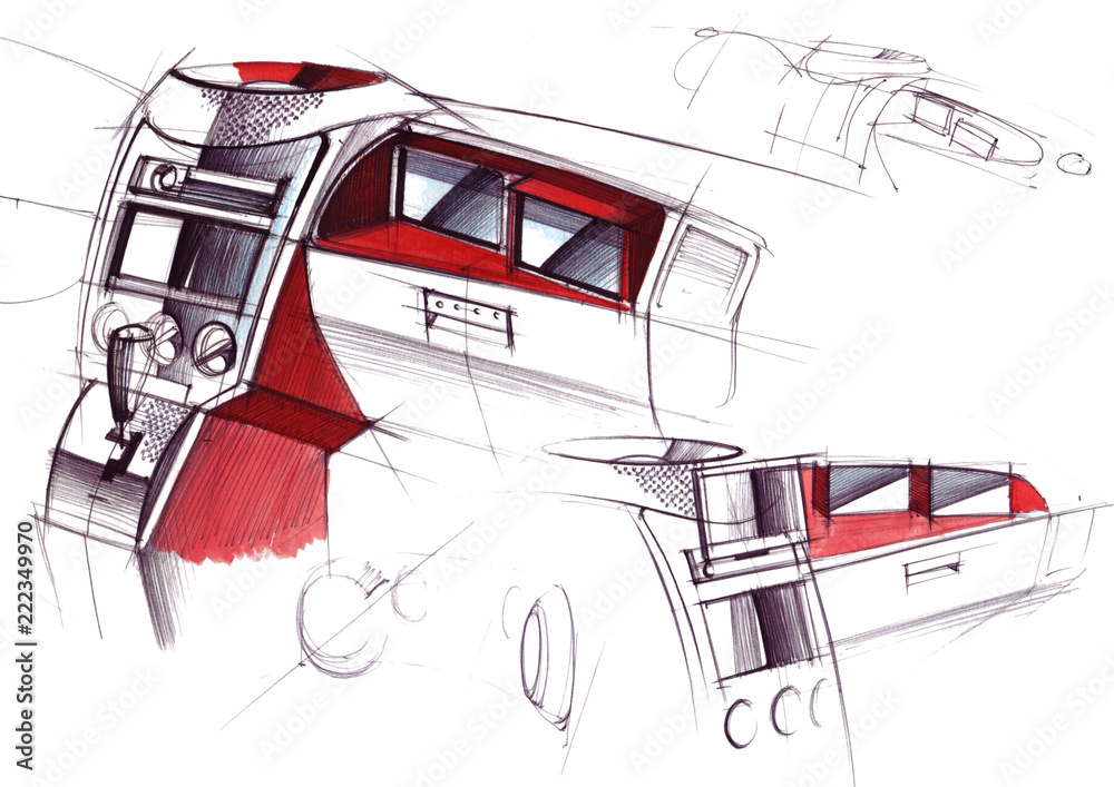 Drawing of the exclusive interior design of the car with the ...