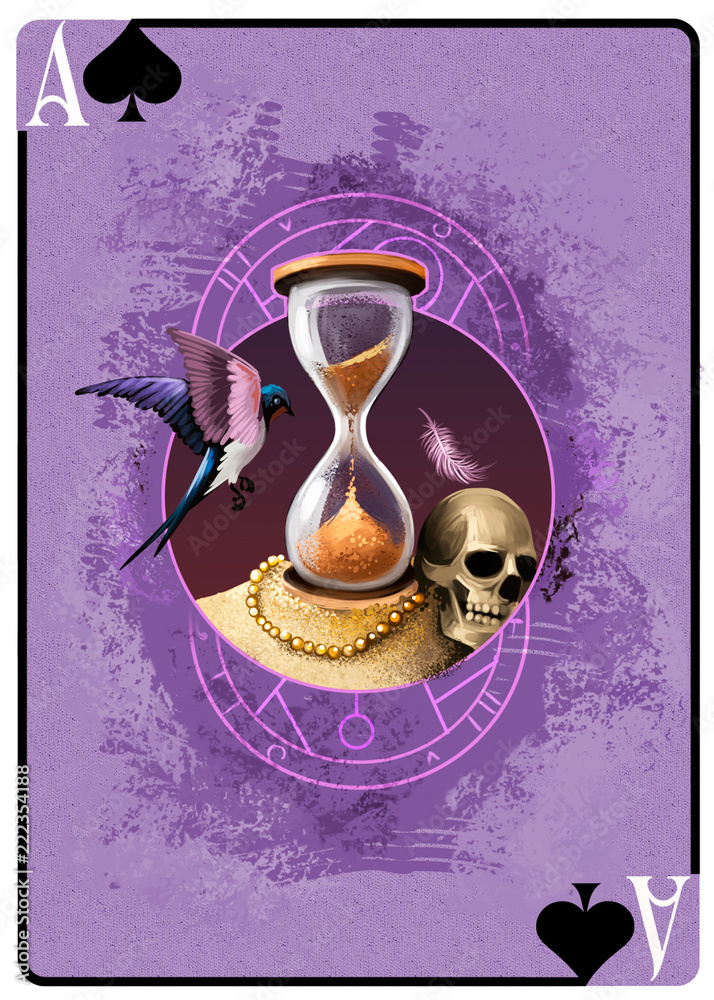 Ace of Spades playing card. Unique hand drawn pocker card. One of 52 ...