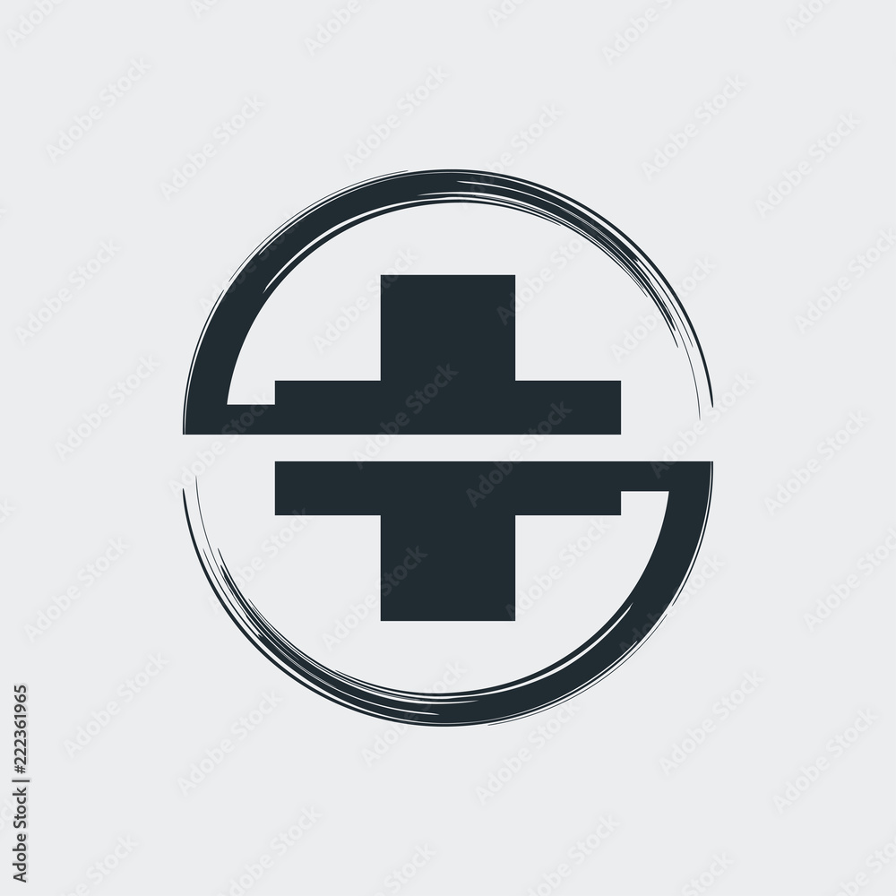 Logotipo cruz en circulo girando en horizontal en fondo gris Stock ...