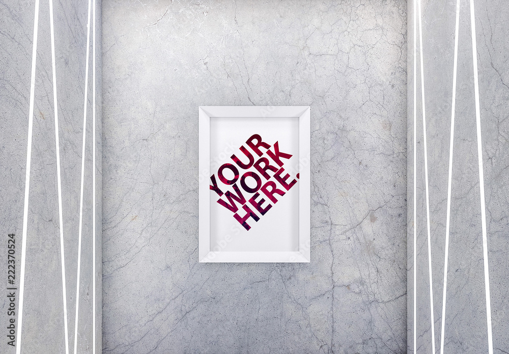 Framed Poster in Concrete Room Mockup Stock Template | Adobe Stock