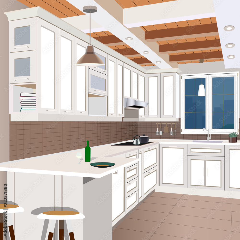 Kitchen interior background with furniture. Design of modern kitchen ...