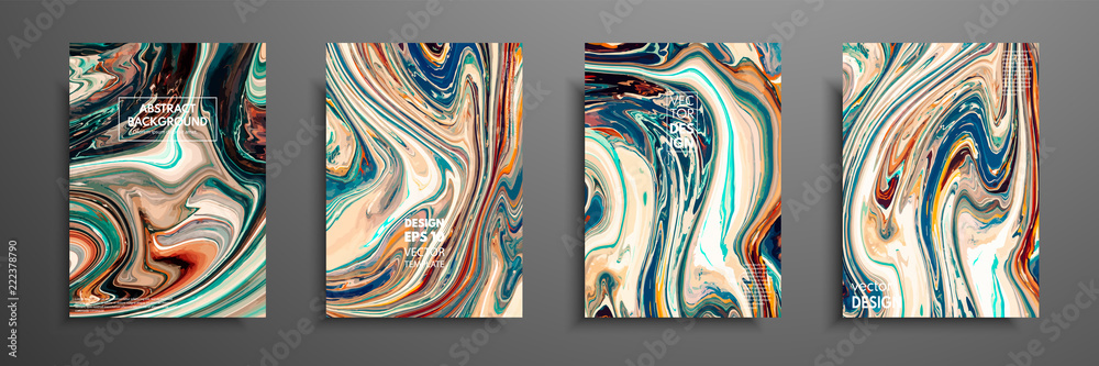 Flyer layout template with mixture of acrylic paints. Liquid marble ...