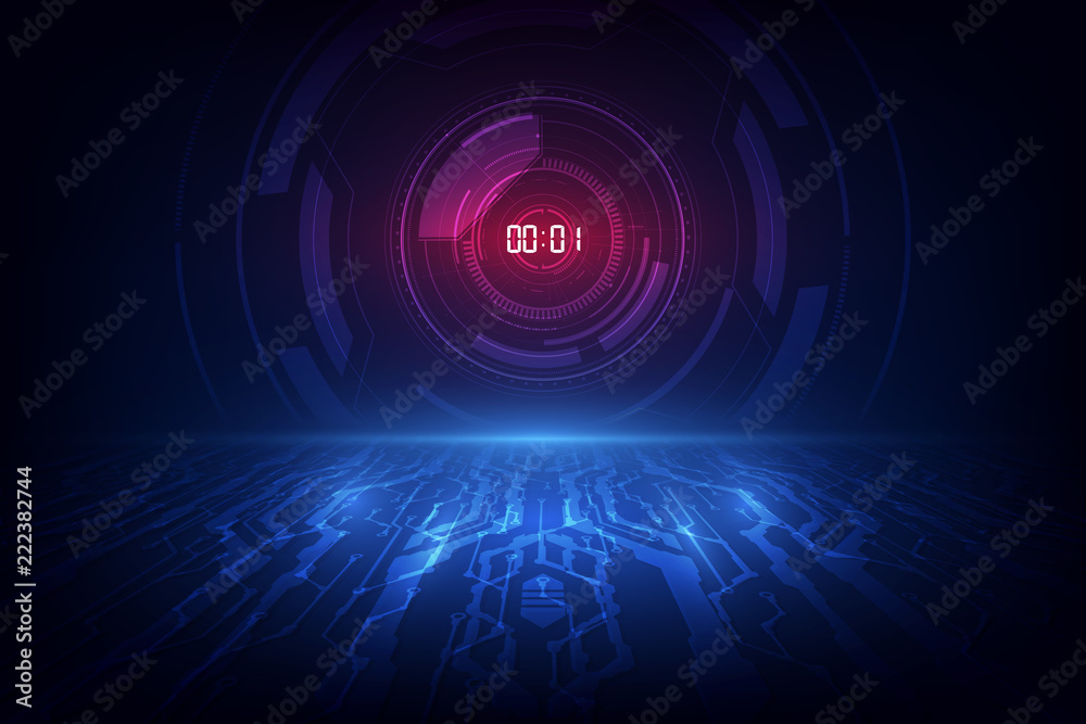 Abstract Futuristic Technology Background with Digital number timer ...