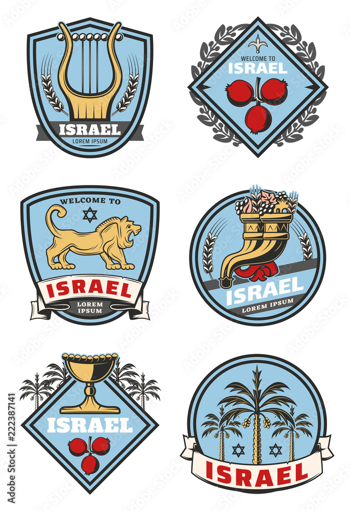 Israel travel icons and culture vector symbols Stock Vector | Adobe Stock