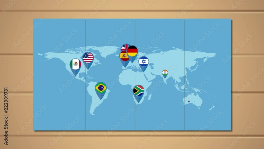 World map and map pointer with flags. GPS navigator location and travel ...