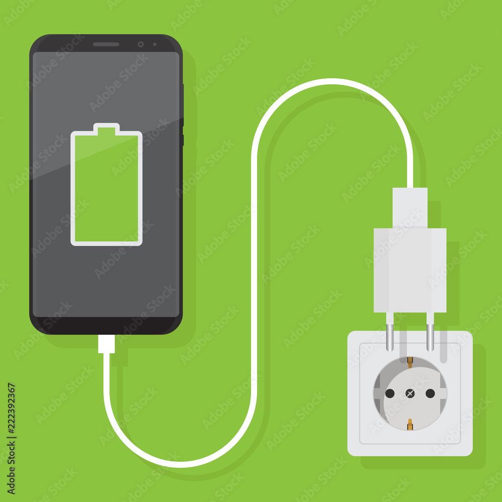 Smartphone charger adapter vector flat, smartphone, electric socket ...
