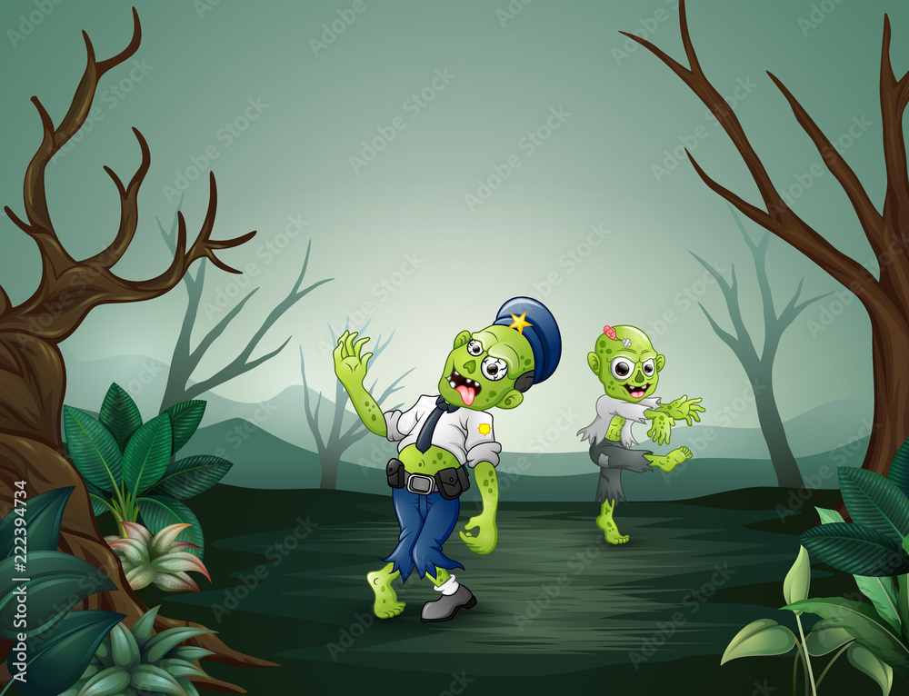 Zombie cartoon scary in dead forest Stock Vector | Adobe Stock