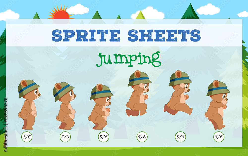 Sprite sheet bear jumping Stock Vector | Adobe Stock