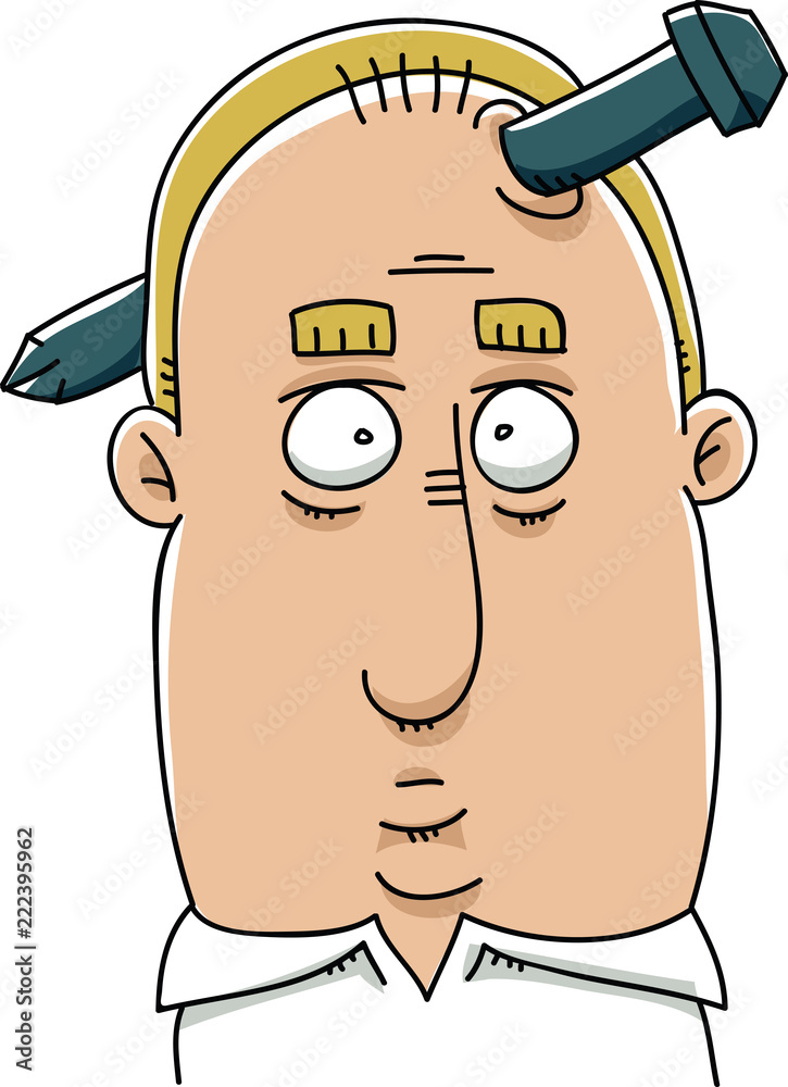 A cartoon man who looks stunned and puzzled by a spike poking through ...