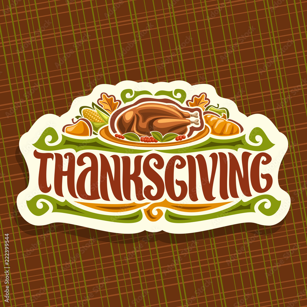 Vector logo for Thanksgiving day, white autumn greeting tag for thanks ...