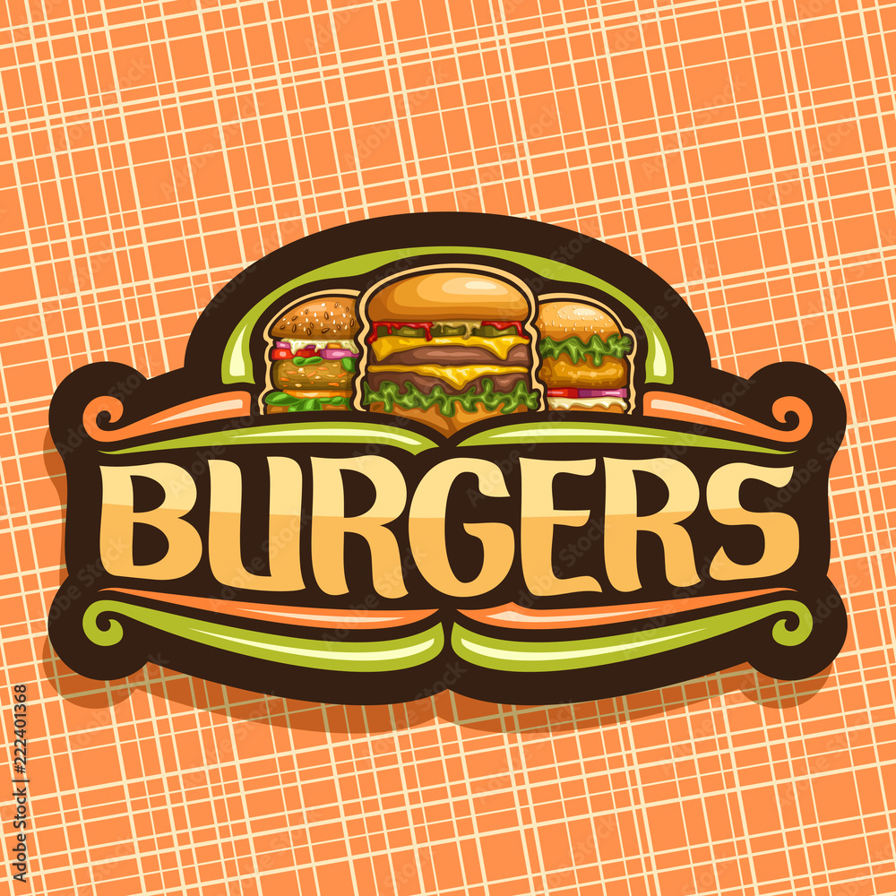 Vector logo for Burgers, dark signboard with big cheeseburger, fresh ...
