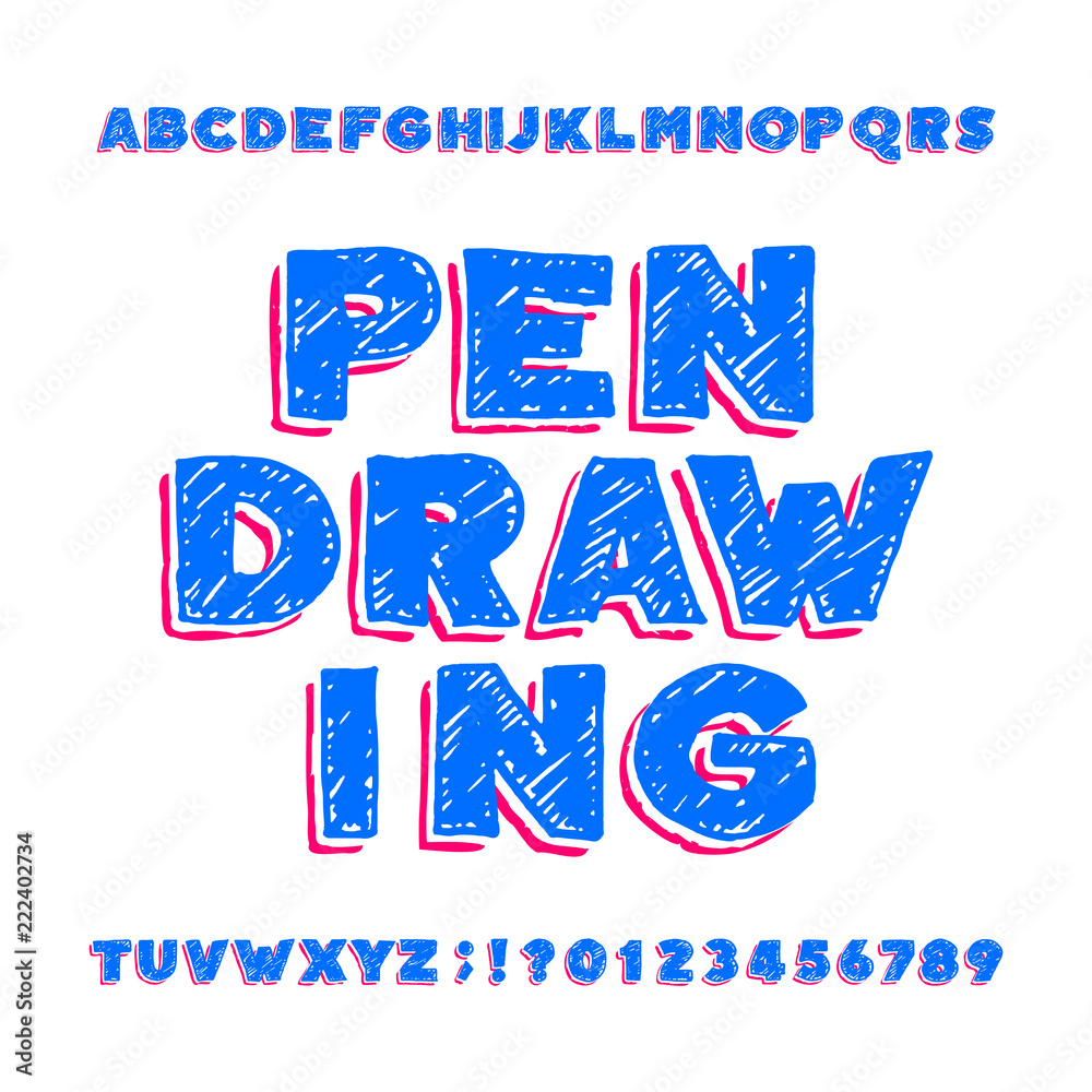 Pen drawn alphabet font. Uppercase hand drawn sketch letters and ...