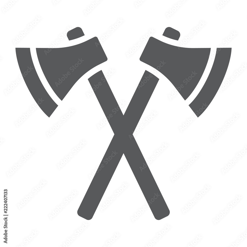 Axes glyph icon, weapon and hatchet, crossed axes sign, vector graphics, a solid pattern on a ...