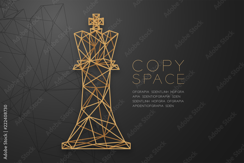 Chess Queen wireframe Polygon golden frame structure, Business strategy ...