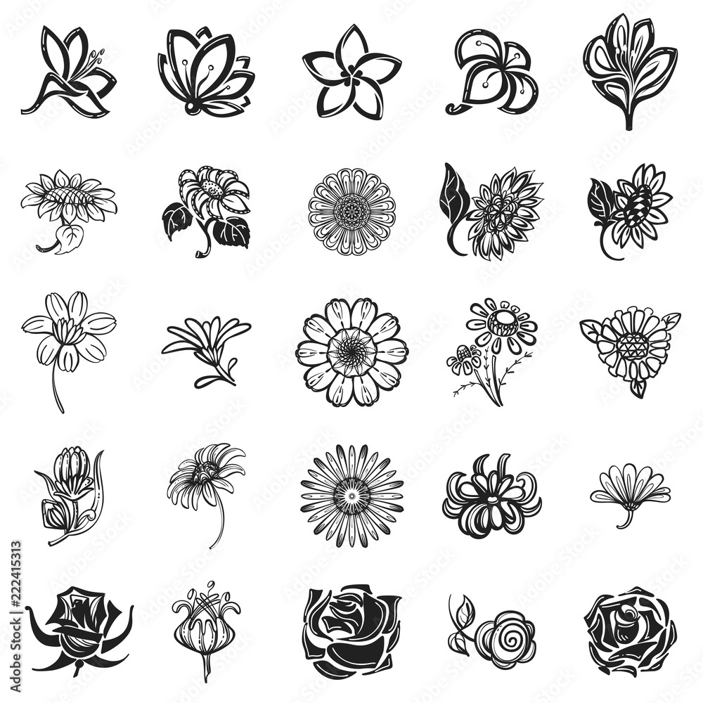 Flower icon set. Simple set of flower vector icons for web design ...