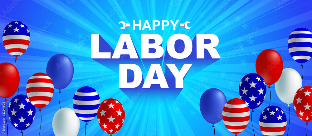 Happy Labor day poster flyer banner vector illustration. American flag ...