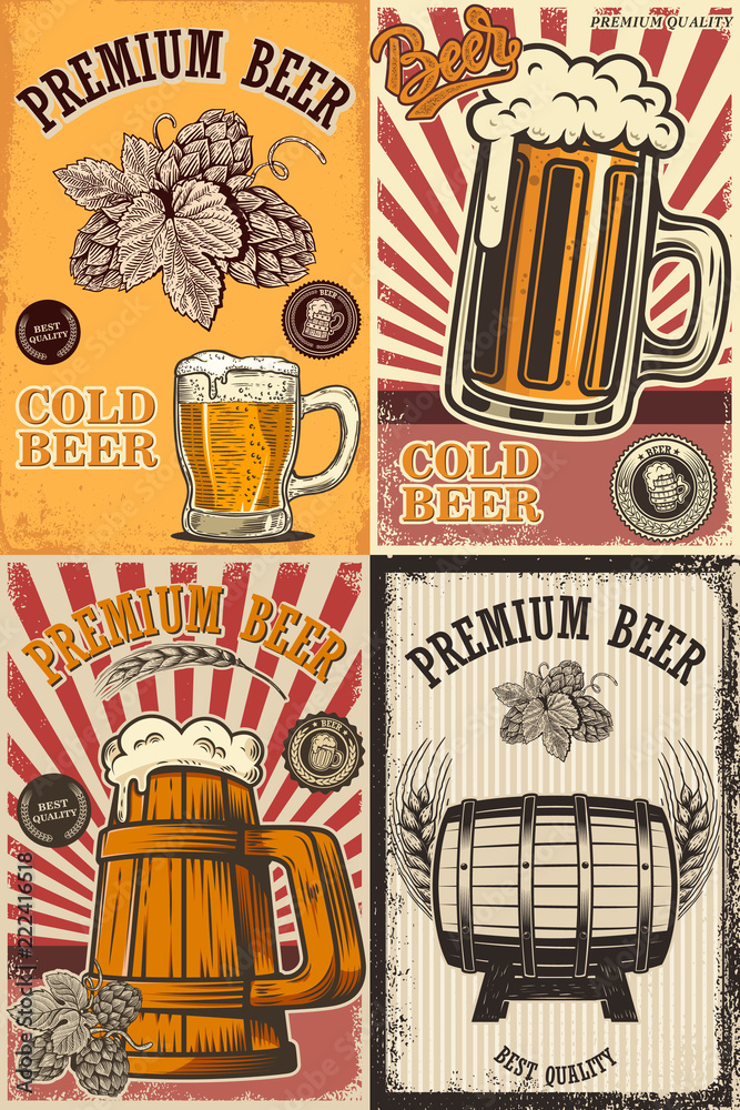 Set of beer pub posters. Design element for poster, card, emblem, sign ...