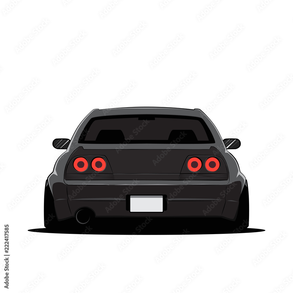 Cartoon japan tuned car isolated. Back view. Vector illustration Stock ...