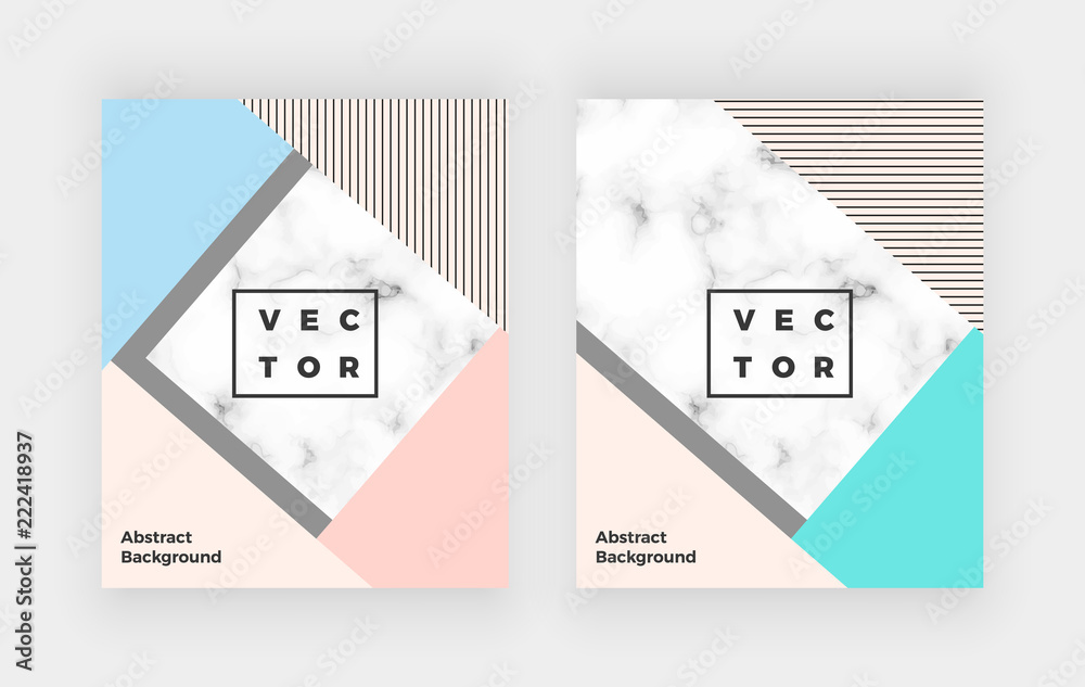 Geometric covers design with pink, blue and grey triangles, marble ...