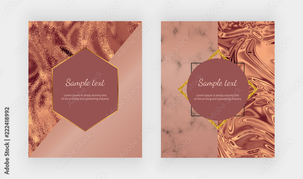 Gold bronze sparkle marble cards. Geometric design with shapes. Trendy ...
