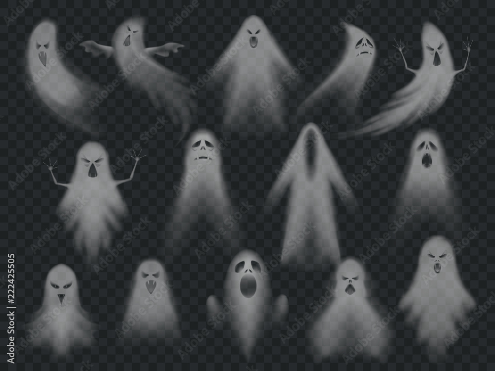 Transparent ghost. Horror spooky ghosts, halloween night ghostly ghoul ...