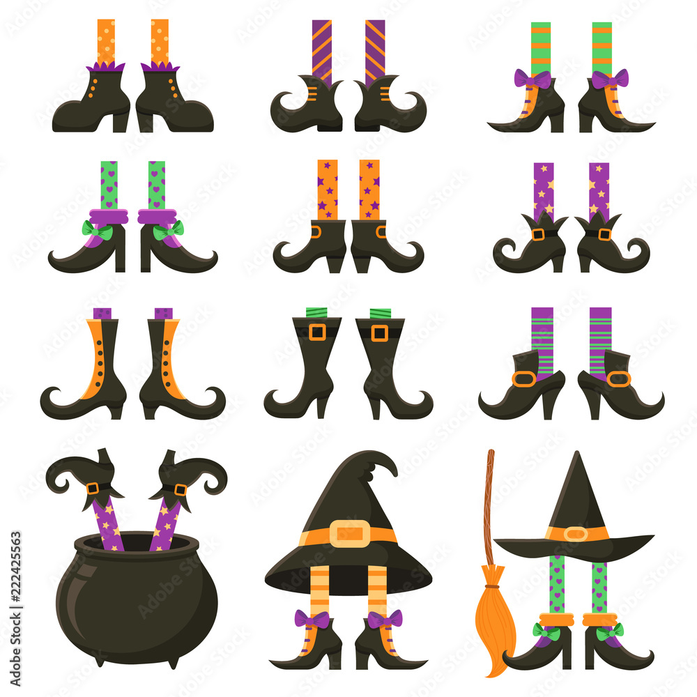 Scary witch legs. Halloween witches leg stockings and striped dress ...