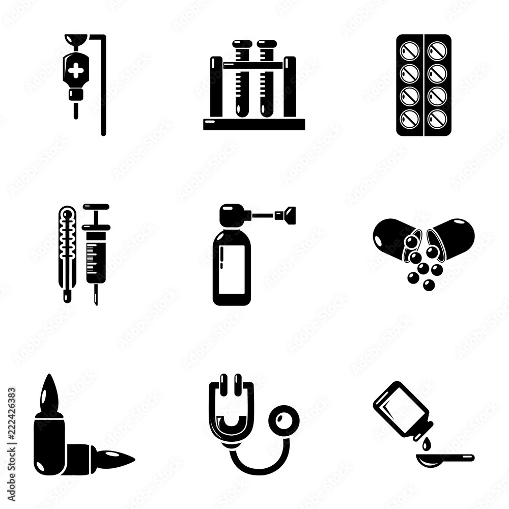 Biomedical icons set. Simple set of 9 biomedical vector icons for web ...