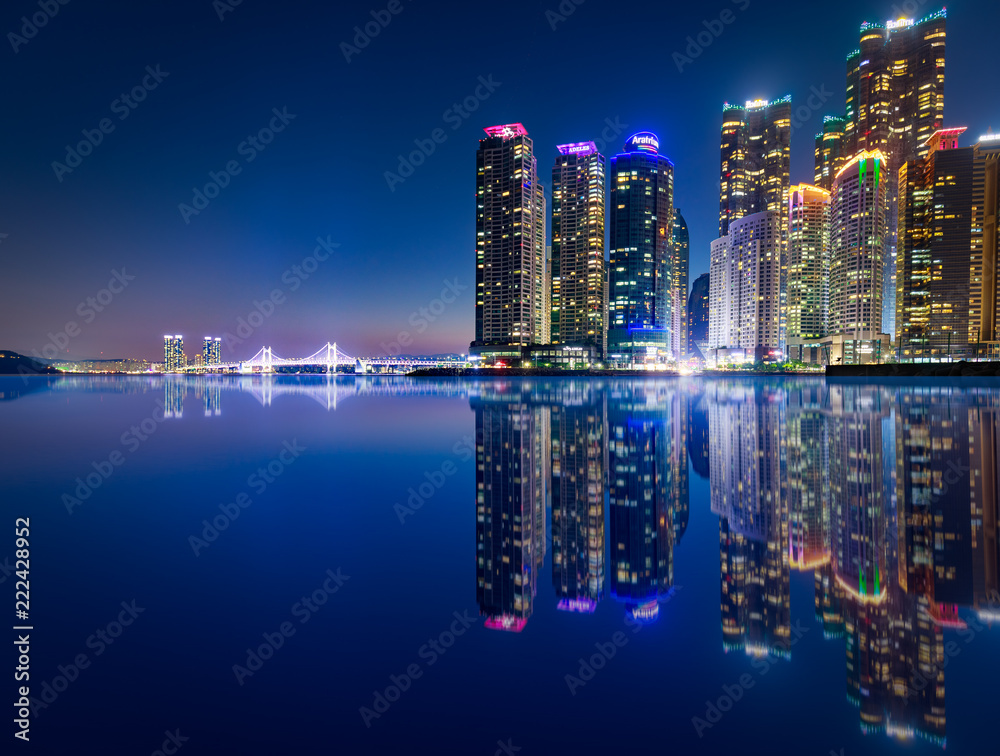Skyscrapers of the Marine City in Haeundae waterfront district in Busan ...