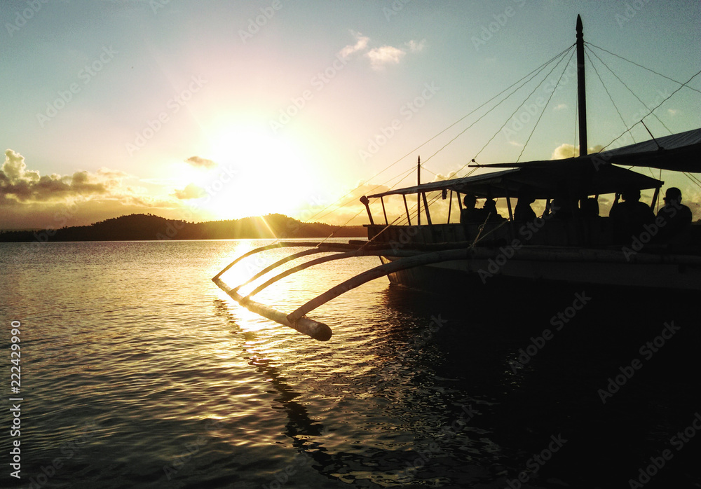 siargao surigao boat kanu philippines sunset epic Stock Photo | Adobe Stock