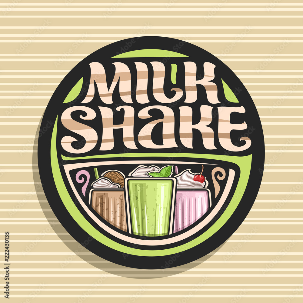 Vector logo for Milk Shake, 3 assorted dairy cocktails with soft serve ...