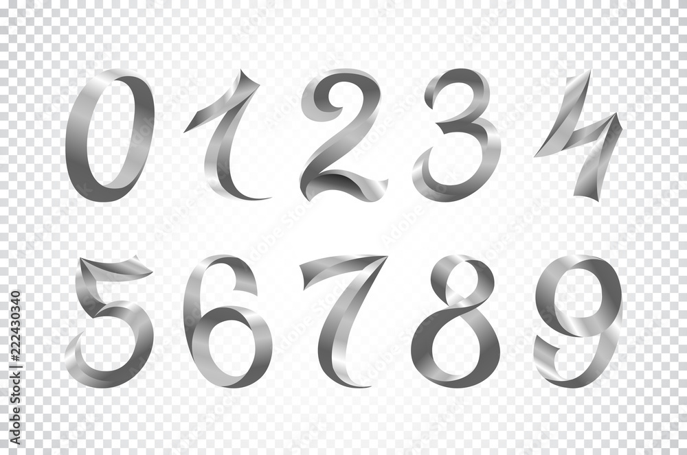 set of festive solver ribbon digits vector. iridescent gradient number ...