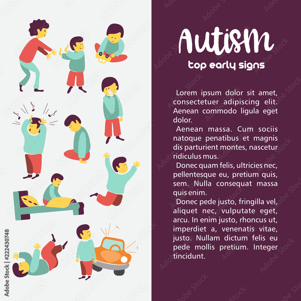 Autism. Early signs of autism syndrome in children. Vector illustration ...