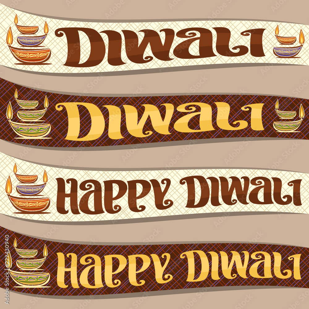Vector set of ribbons for Indian Diwali, curve banners for religious ...