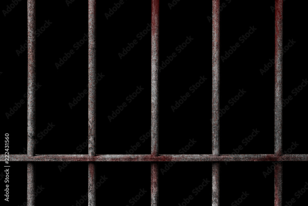 Old prison rusted metal bars cell lock with blood stain isolated on ...