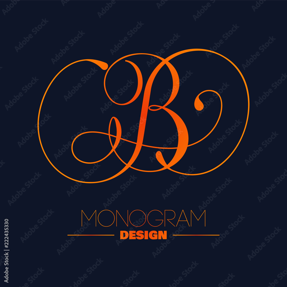 Copperplate calligraphy letter B hand writing designed monogram Stock ...