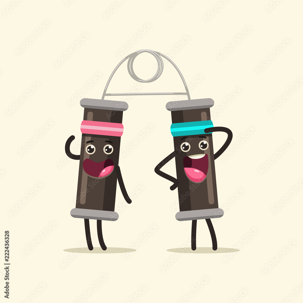 Funny expander cartoon character. Cute fitness couple sport equipment ...