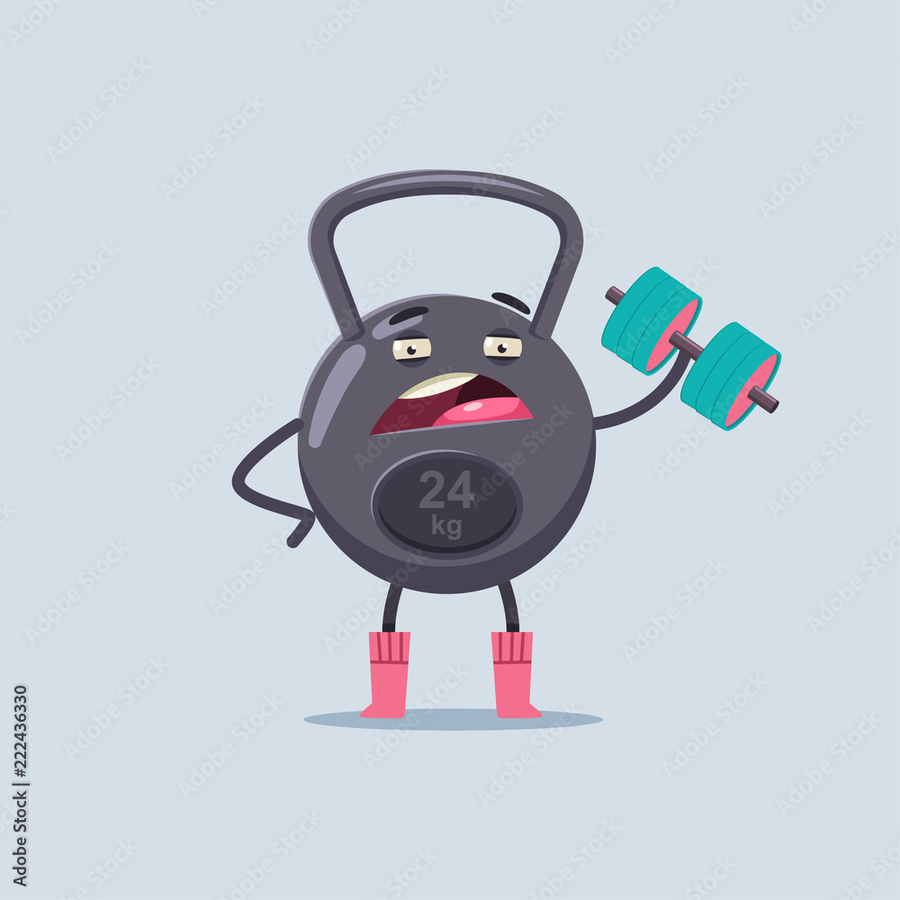 Cute weight cartoon character doing exercise with a dumbbell. Fitness ...