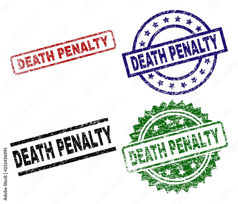 DEATH PENALTY seal prints with distress texture. Black, green,red,blue ...