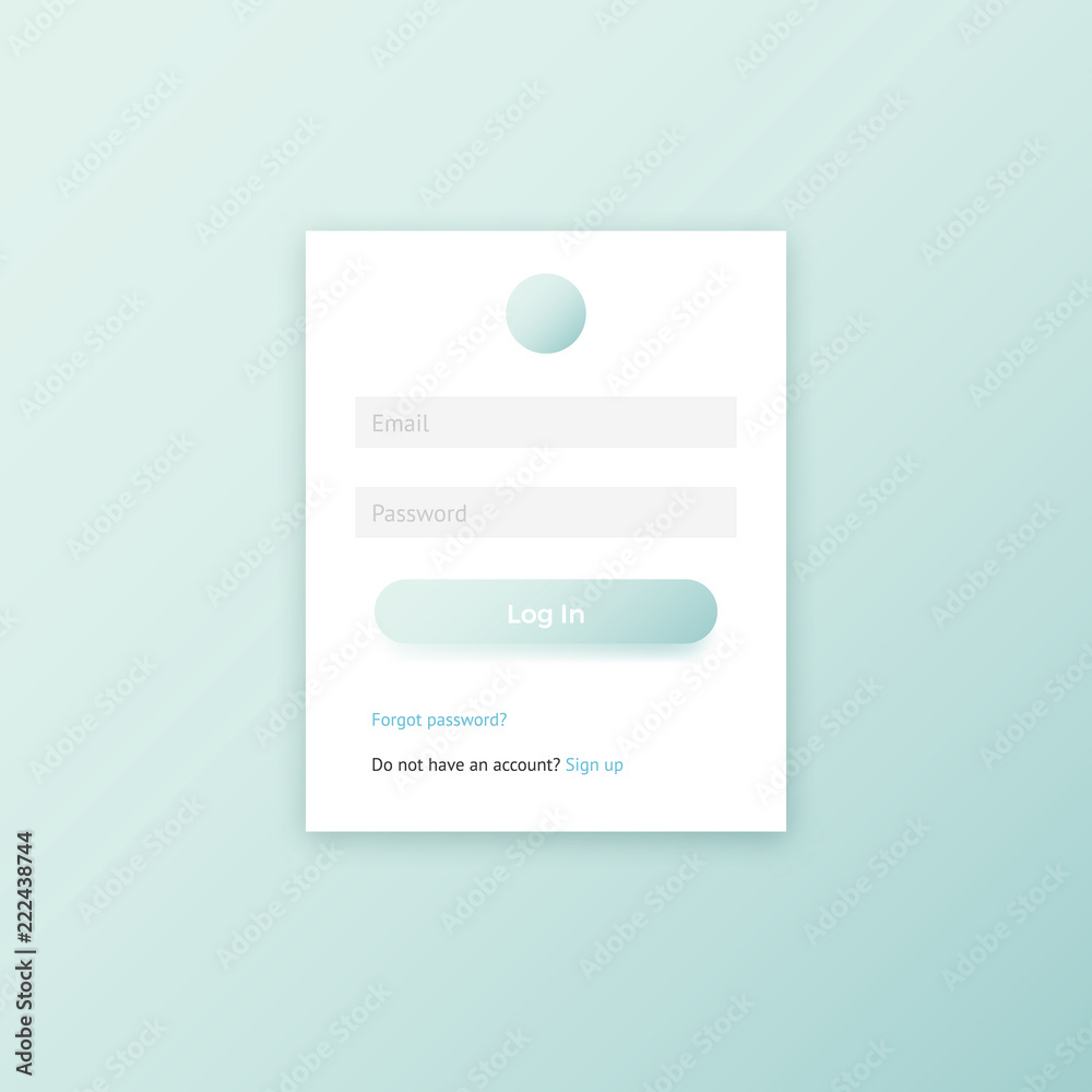 Vecteur Stock Minimal user log in page window vector UI template. Mint green clean flat design ...