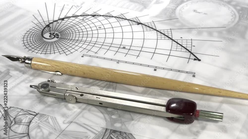 Blueprints - compass, fountain pen for calligraphy and drawing of the ...