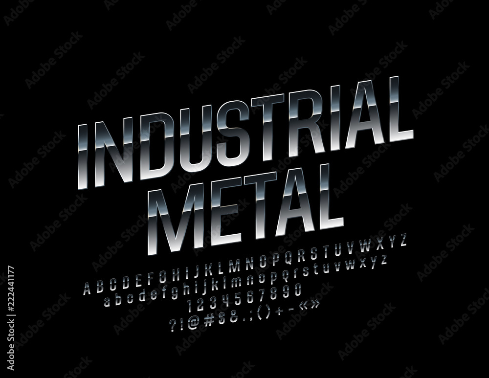 Vector Sign Industrial Metal. Reflective Silver Font. Steel Alphabet ...