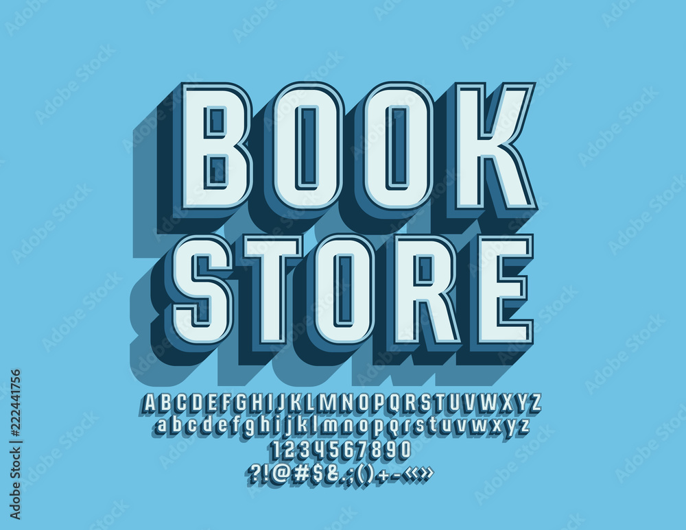 Vector Sign Book Store. Bright 3D Font. Stylish Alphabet Letters ...