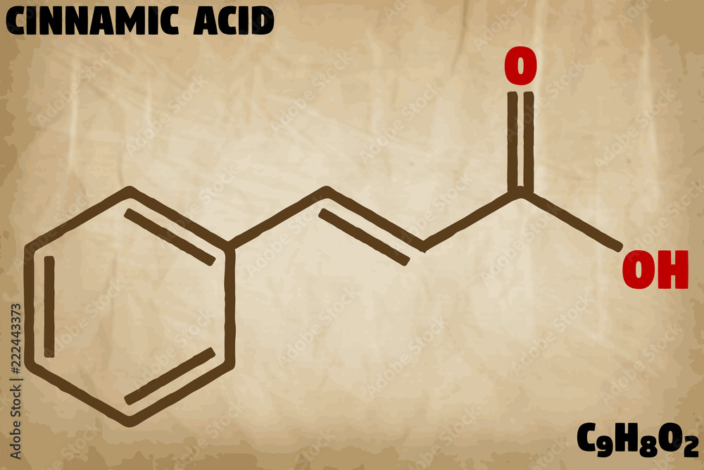 Detailed infographic illustration of the molecule of Cinnamic acid ...