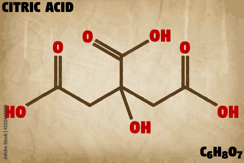 Detailed infographic illustration of the molecule of Citric acid. Stock ...